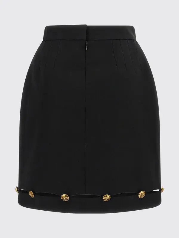 Versace Slim Fit Virgin Wool Mini Skirt With Logo Buttons And Cut-outs