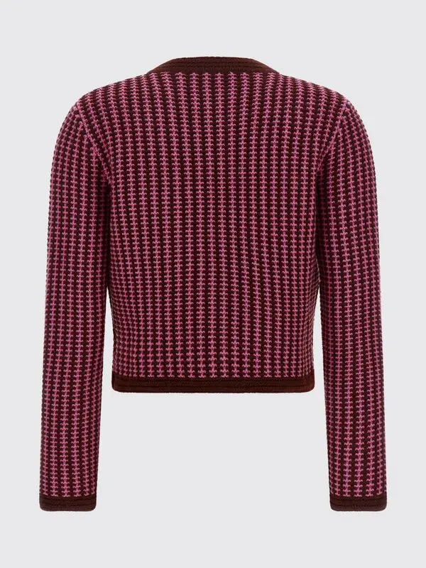 Versace Striped Virgin Wool Crewneck Cardigan With Patch Pockets