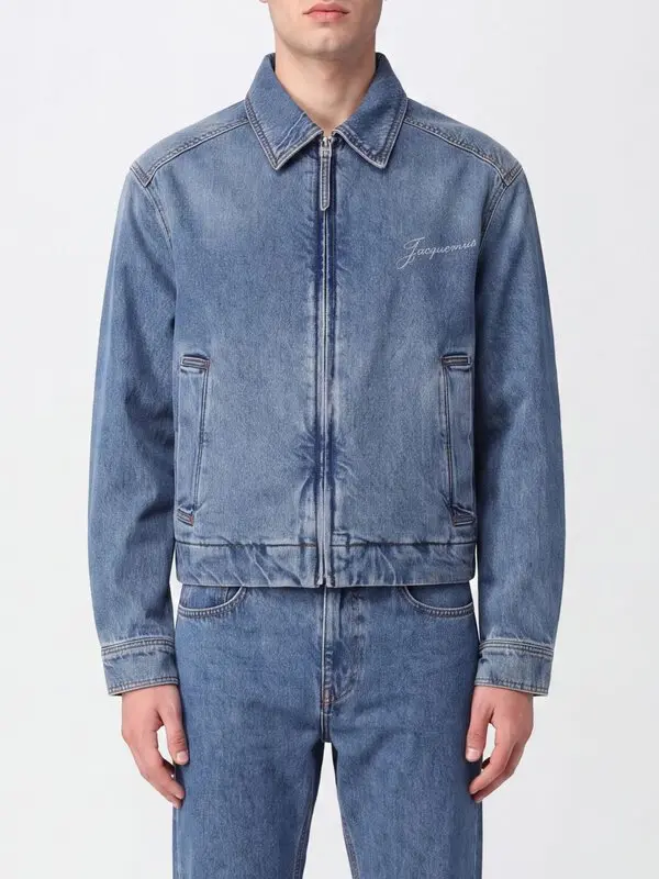 Jacquemus Cotton Denim Zip-up Shirt Jacket With Embroidered Logo