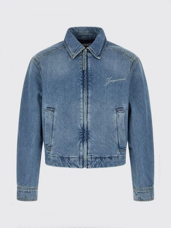 Jacquemus Cotton Denim Zip-up Shirt Jacket With Embroidered Logo