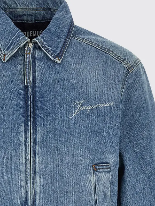 Jacquemus Cotton Denim Zip-up Shirt Jacket With Embroidered Logo