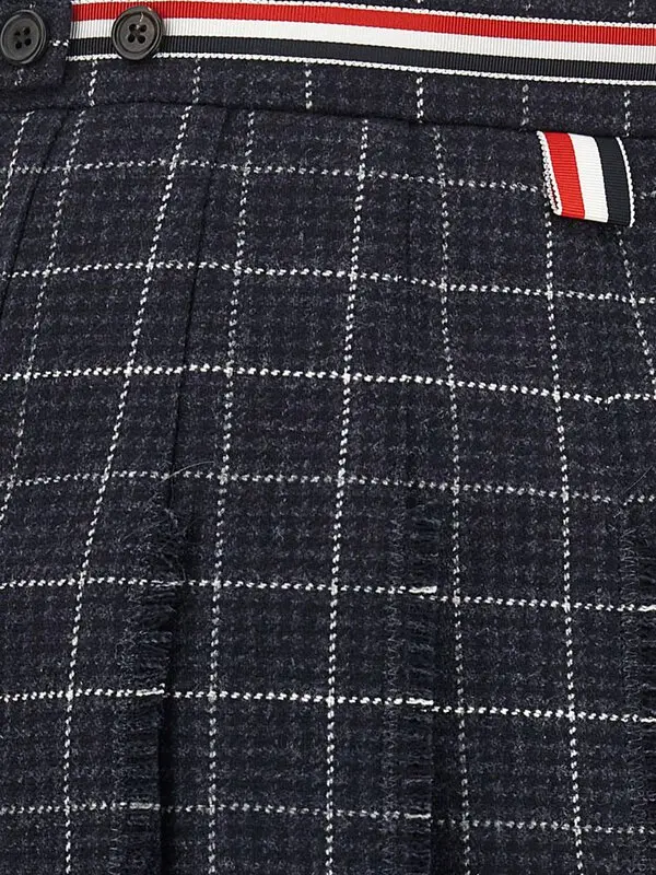 Thom Browne High-waisted Pleated Check Cotton Mini Skirt