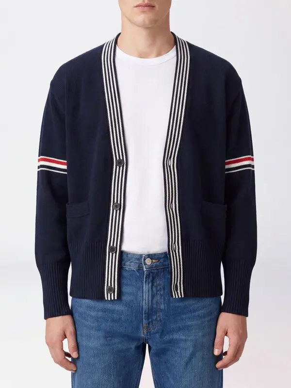 Thom Browne V-neck Cotton Cardigan With Signature 4-bar Stripe Detail