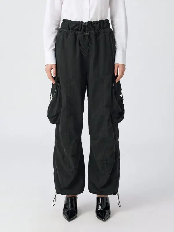 Attico High-waisted Cotton Blend Cargo Trousers With Drawstring