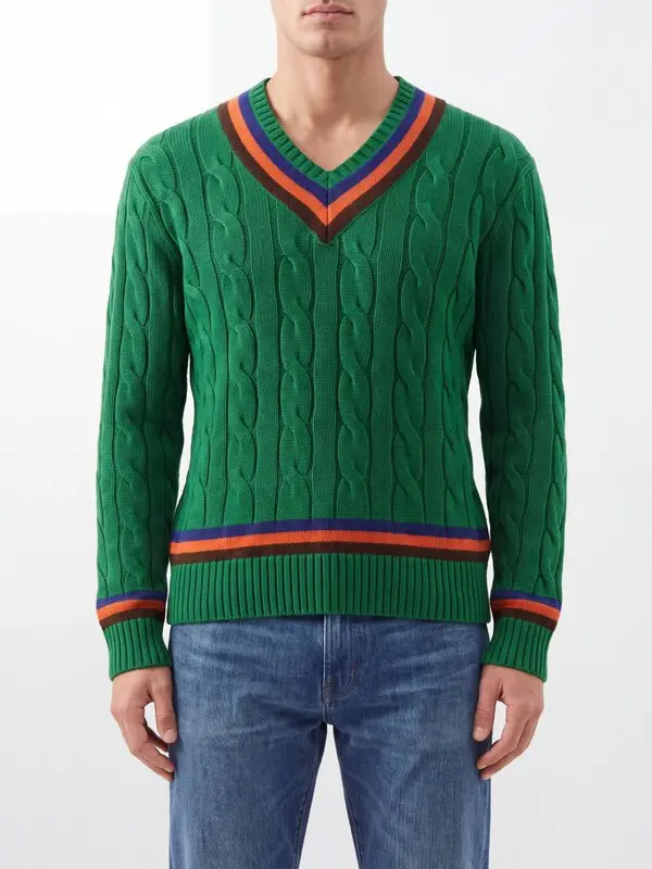 Polo Ralph Lauren V-neck Wool And Cotton Blend Sweater With Contrast Tipping