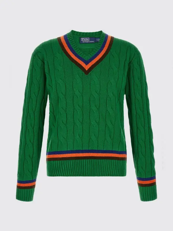 Polo Ralph Lauren V-neck Wool And Cotton Blend Sweater With Contrast Tipping