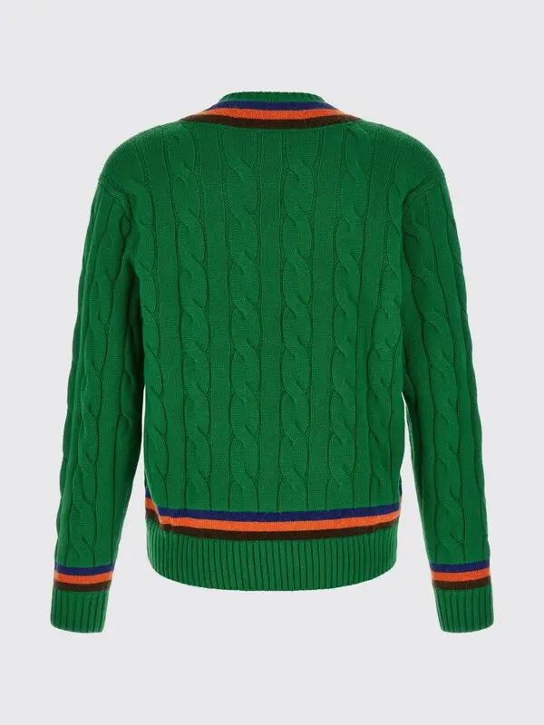Polo Ralph Lauren V-neck Wool And Cotton Blend Sweater With Contrast Tipping