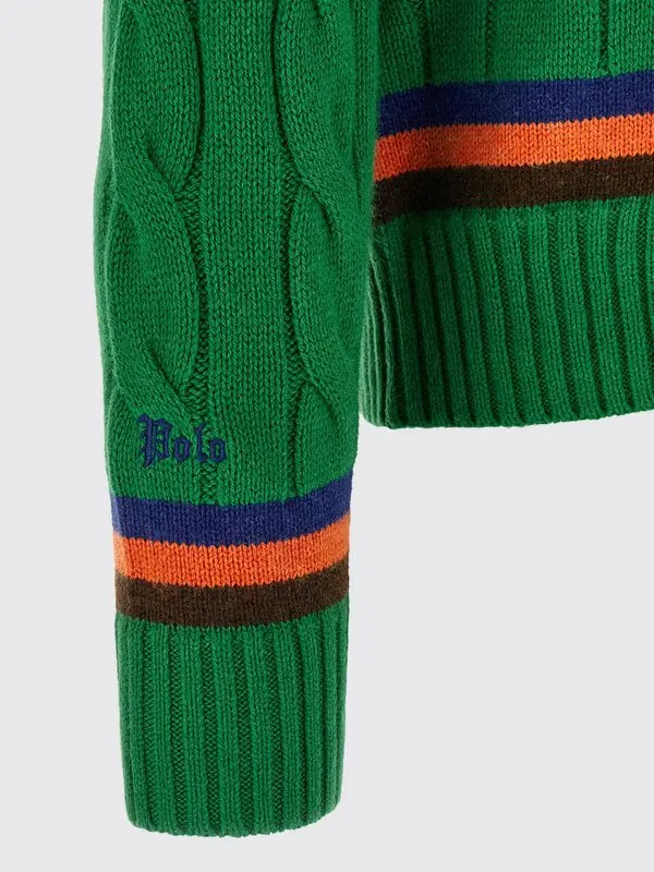 Polo Ralph Lauren V-neck Wool And Cotton Blend Sweater With Contrast Tipping