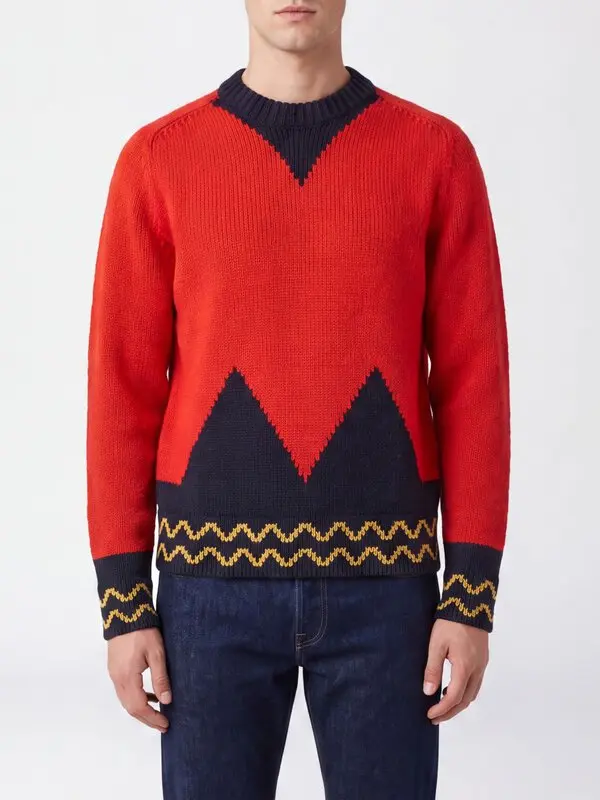 Marni Bicolour Abstract Pattern Wool Crewneck Sweater With Contrast Trim