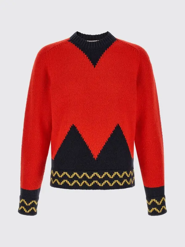 Marni Bicolour Abstract Pattern Wool Crewneck Sweater With Contrast Trim