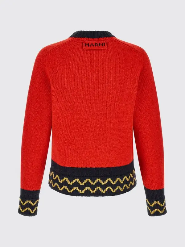 Marni Bicolour Abstract Pattern Wool Crewneck Sweater With Contrast Trim