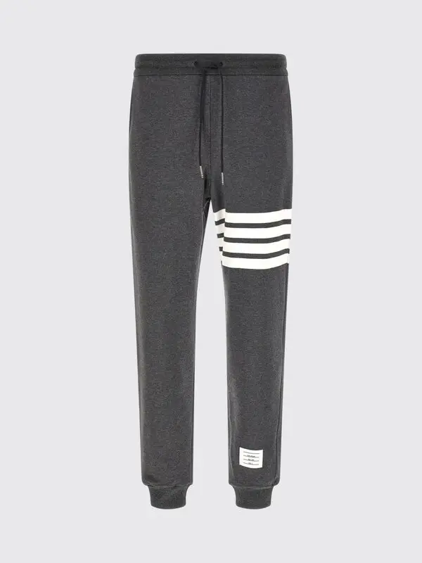 Thom Browne 4-bar Cotton Joggers With Drawstring Waist - Grey