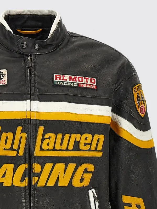 Polo Ralph Lauren Cowhide Leather Biker Jacket With Zip And Patches