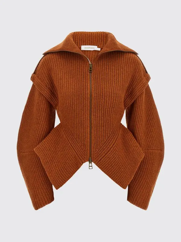 Zimmermann Asymmetric Wool Blend Cardigan With Sailor Collar And Zip Closure