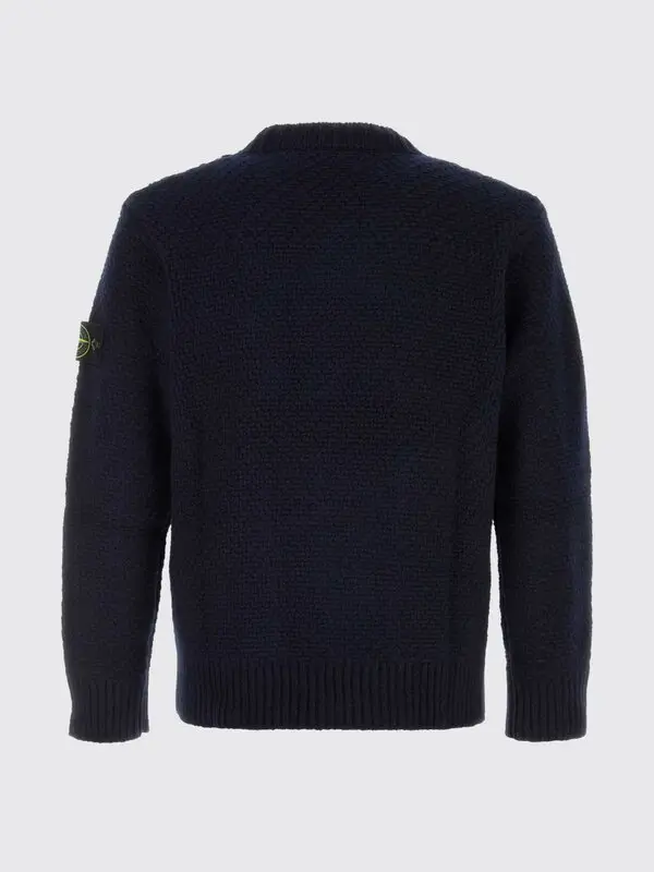 Stone Island Virgin Wool Blend Crewneck Sweater With Compass Logo Patch - Blue
