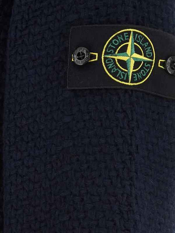 Stone Island Virgin Wool Blend Crewneck Sweater With Compass Logo Patch - Blue