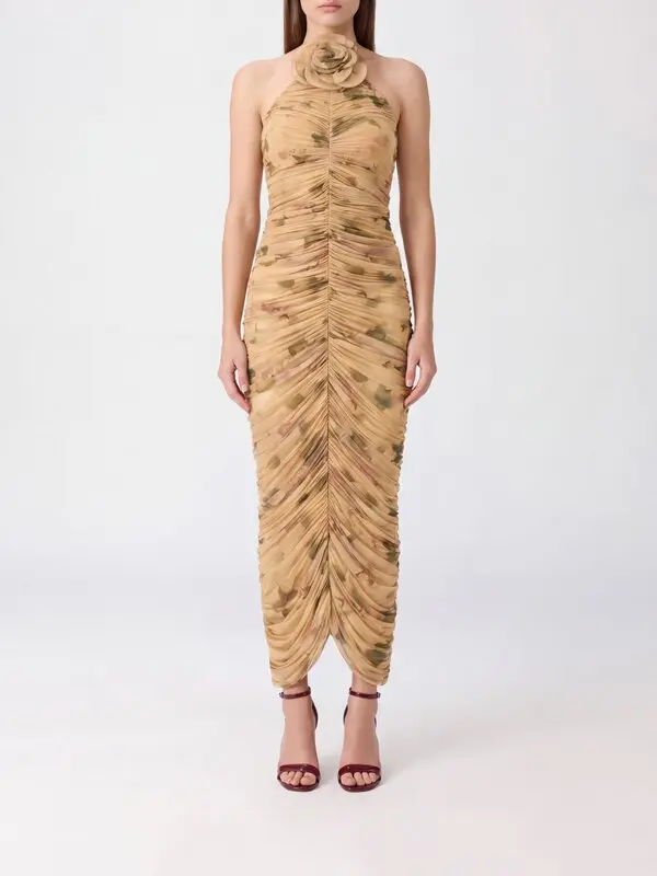 Magda Butrym Draped Jersey Sheath Midi Dress With 3d Flower Appliqu