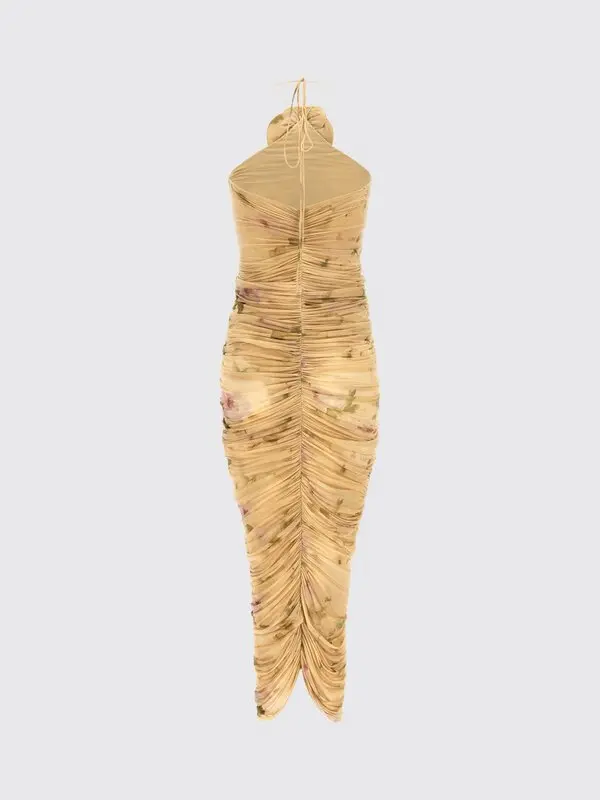 Magda Butrym Draped Jersey Sheath Midi Dress With 3d Flower Appliqu
