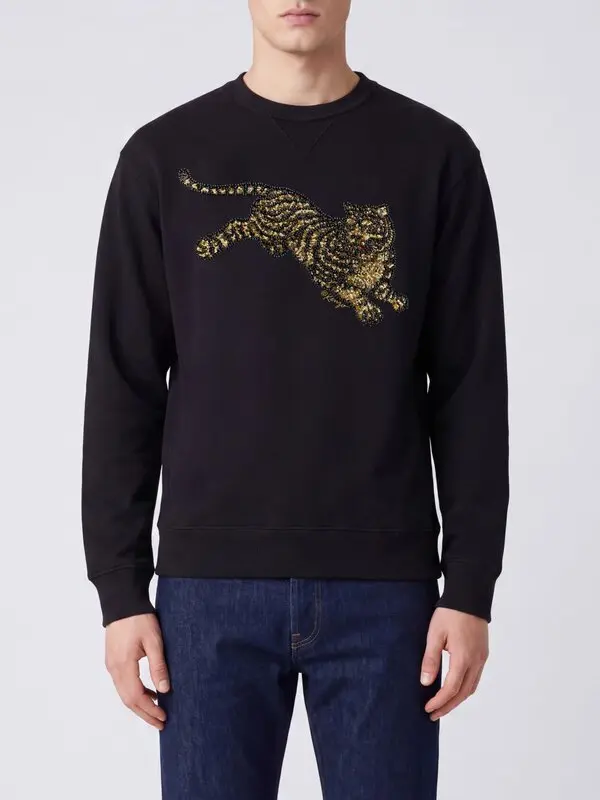 Kenzo Tiger Paris Relaxed Fit Cotton Crewneck Sweatshirt With Embroidery And Rhinestones