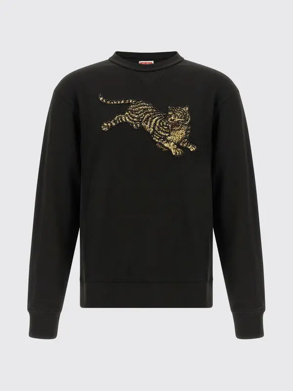 Kenzo Tiger Paris Relaxed Fit Cotton Crewneck Sweatshirt With Embroidery And Rhinestones