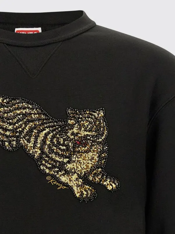 Kenzo Tiger Paris Relaxed Fit Cotton Crewneck Sweatshirt With Embroidery And Rhinestones