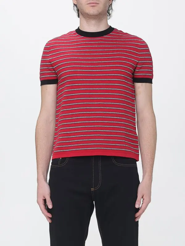 Versace Striped Short-sleeve Cotton-blend Crewneck Sweater - Red