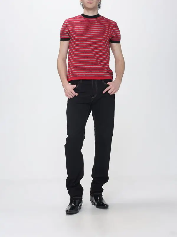 Versace Striped Short-sleeve Cotton-blend Crewneck Sweater