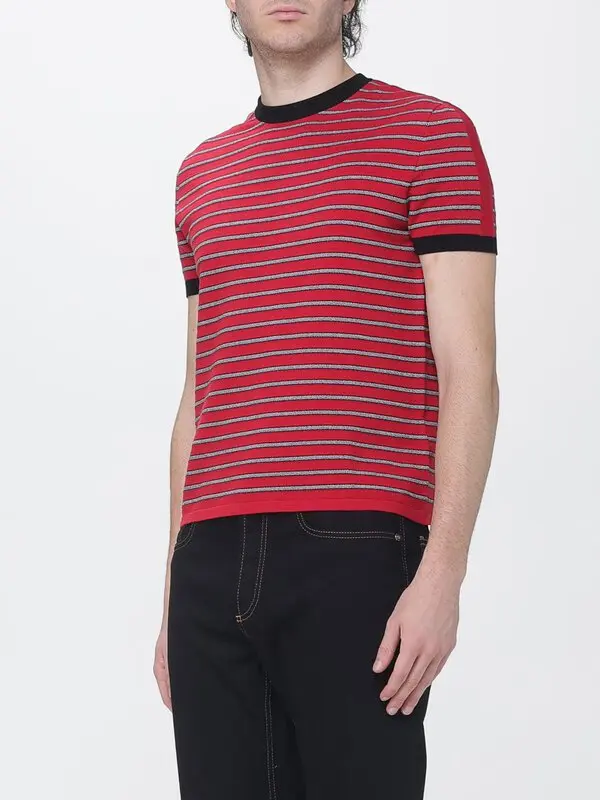 Versace Striped Short-sleeve Cotton-blend Crewneck Sweater