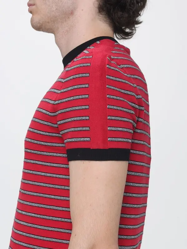 Versace Striped Short-sleeve Cotton-blend Crewneck Sweater