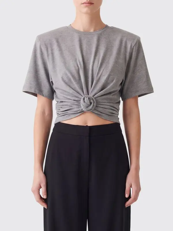 Magda Butrym Cropped Draped Cotton T-shirt With Padded Shoulders