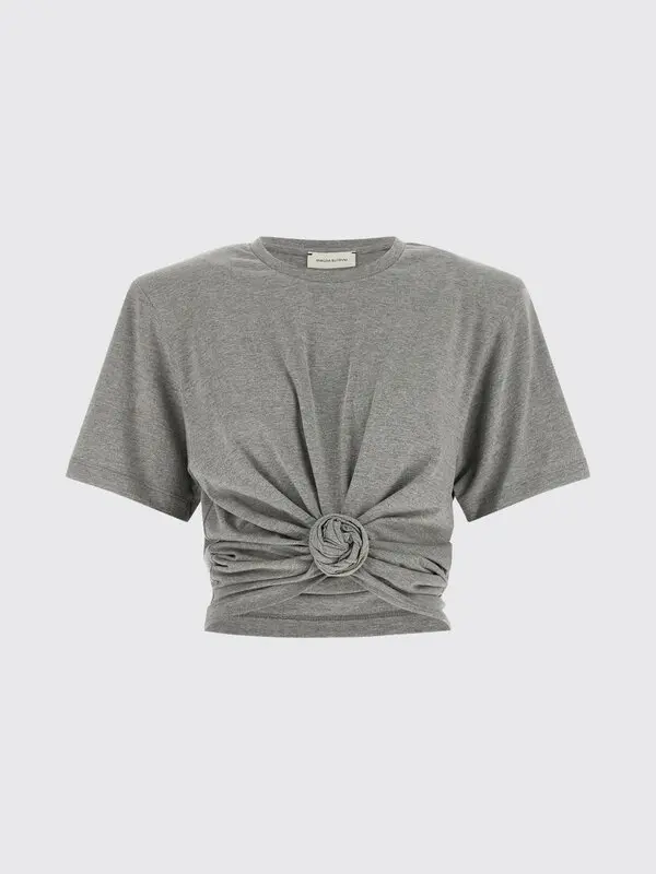 Magda Butrym Cropped Draped Cotton T-shirt With Padded Shoulders