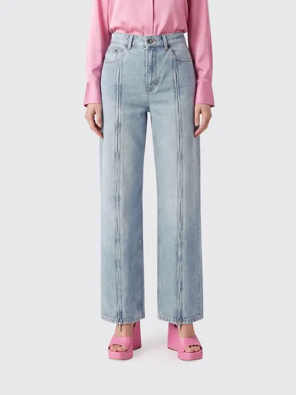 ROTATE BY BIRGER CHRISTENSEN High-waisted Straight Fit Jeans In Organic Cotton Denim - Gnawed Blue
