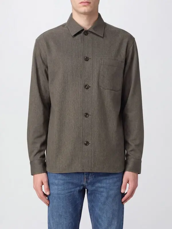 Brioni Wool Shirt With Patch Pockets And French Collar