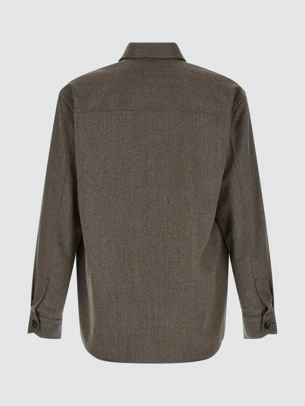 Brioni Wool Shirt With Patch Pockets And French Collar