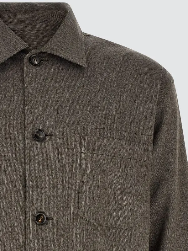 Brioni Wool Shirt With Patch Pockets And French Collar
