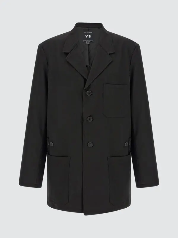Y3 Single-breasted Short Coat In Wool Blend With Lapel Collar