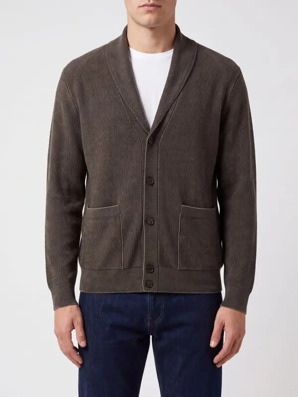 Brioni Shawl Collar Cardigan In A Cashmere And Wool Blend With Pockets - Brown