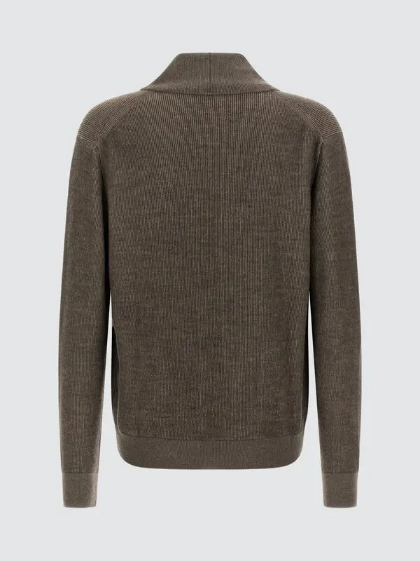 Brioni Shawl Collar Cardigan In A Cashmere And Wool Blend With Pockets - Brown