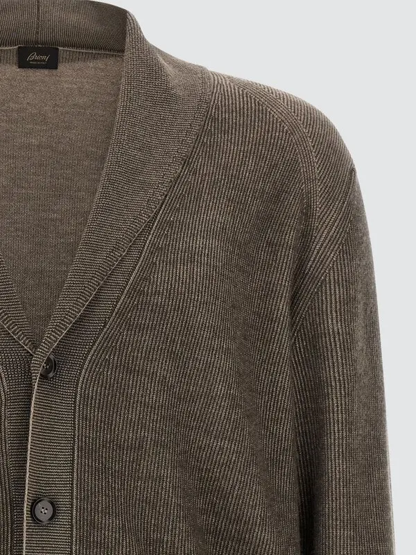 Brioni Shawl Collar Cardigan In A Cashmere And Wool Blend With Pockets - Brown