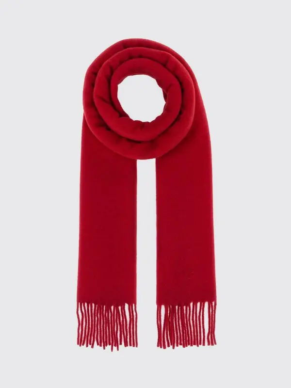 AMI Paris Pure Wool Scarf With Embroidered Logo And Fringed Edges - Red