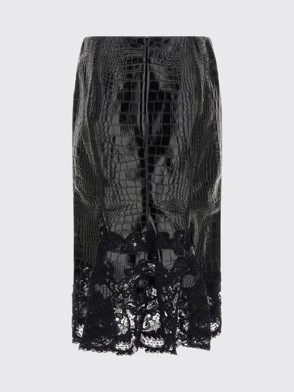 Ermanno Scervino Croc-effect Leather Midi Pencil Skirt With Lace Inserts