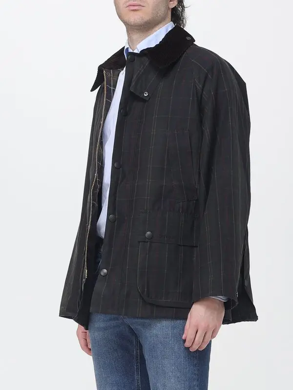 Barbour Bedale Waxed Cotton Jacket With Velvet Collar And Tartan Pattern