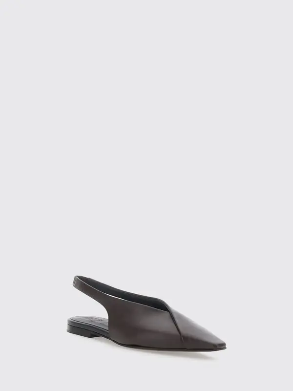 Brunello Cucinelli Tapered-toe Smooth Leather Slingback Flats
