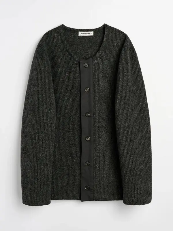 Our Legacy Relaxed Fit Wool Crewneck Cardigan With Dropped Shoulders - Grey