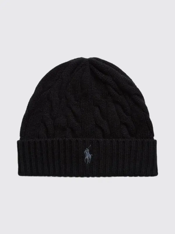 Polo Ralph Lauren Wool And Cashmere Blend Beanie With Contrast Pony Logo - Black