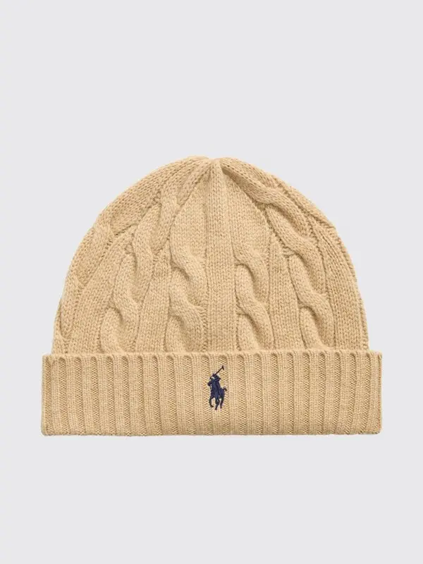 Polo Ralph Lauren Wool And Cashmere Blend Beanie With Contrast Pony Logo - Camel