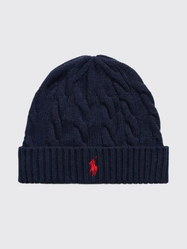 Polo Ralph Lauren Wool And Cashmere Blend Beanie With Contrast Pony Logo - Navy