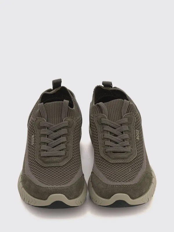 BOSS Motion Knit And Suede Sneakers With Rubber Sole - Green