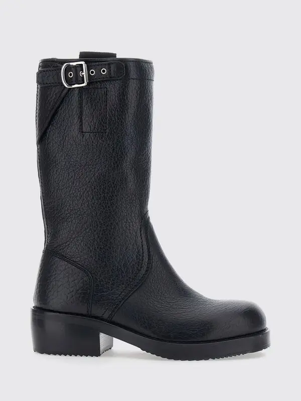 Dries Van Noten Grained Calf Leather Biker Boots With Straps