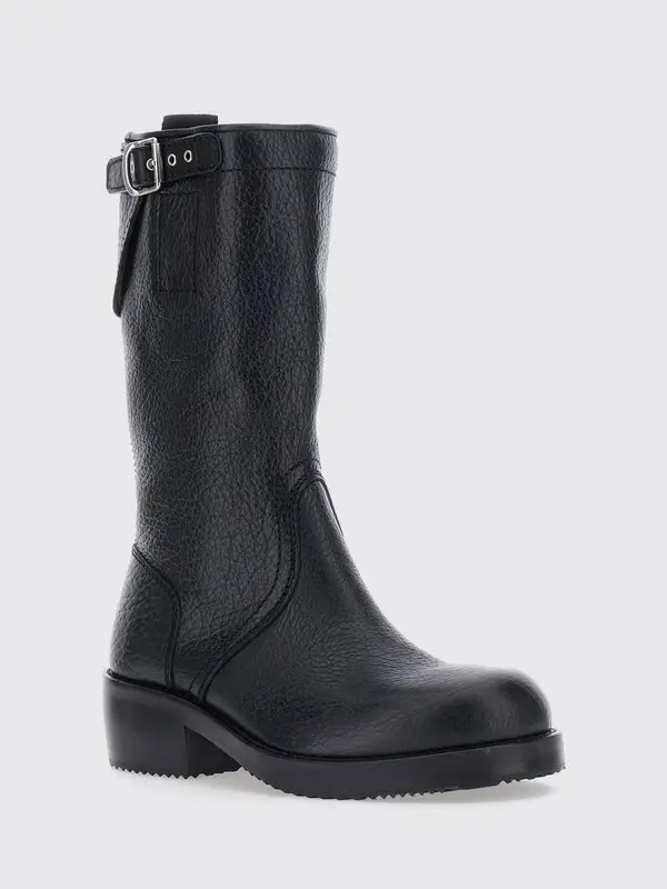 Dries Van Noten Grained Calf Leather Biker Boots With Straps
